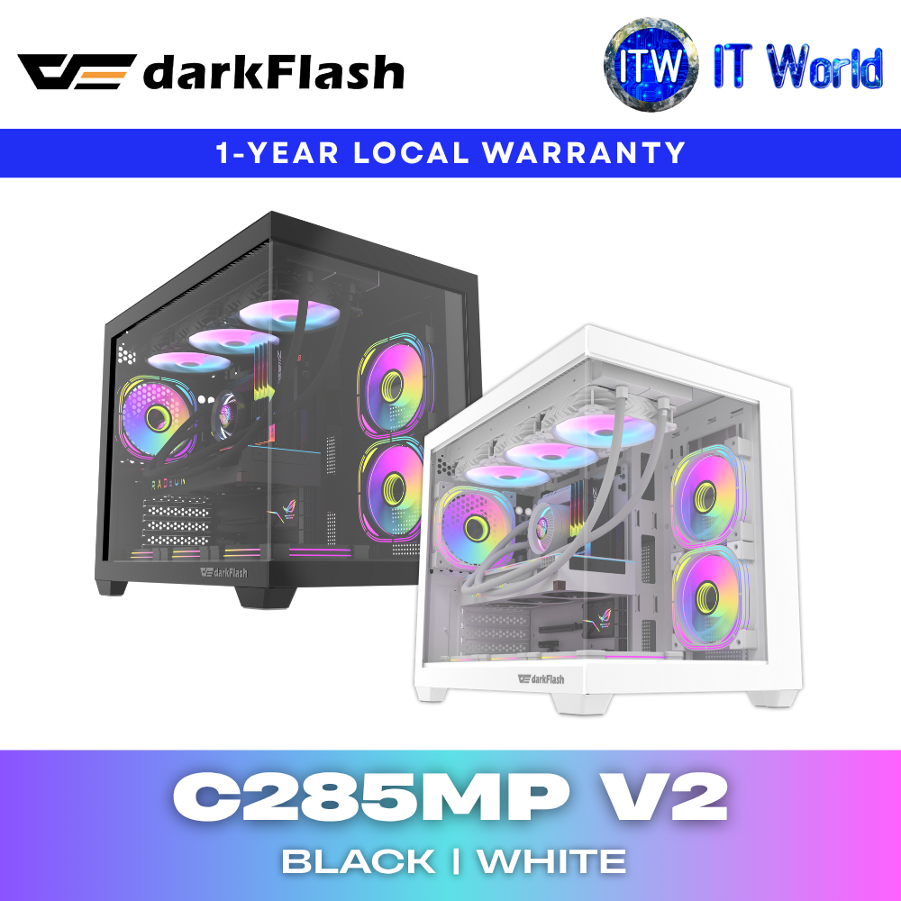 DarkFlash Case C285MP V2 mATX Tempered Glass Case (Black | White) | itw ...