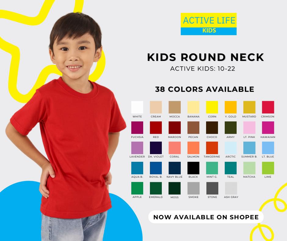 Original ACTIVE LIFE Round-neck T-Shirt for KIDOS Unisex PLAIN | Shopee ...