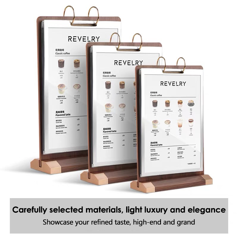 Walnut Wooden Flip Table Card pvc Menu Binder Display Stand A4/A5/A6 ...