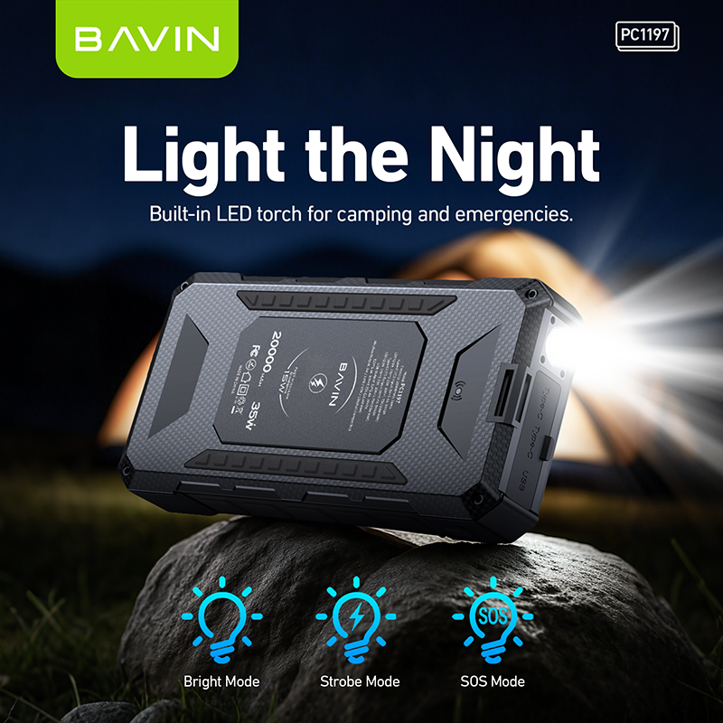 BAVIN PC1197 20000mAh Solar Powerbank 35W Type-C Fast & 15W Wireless ...