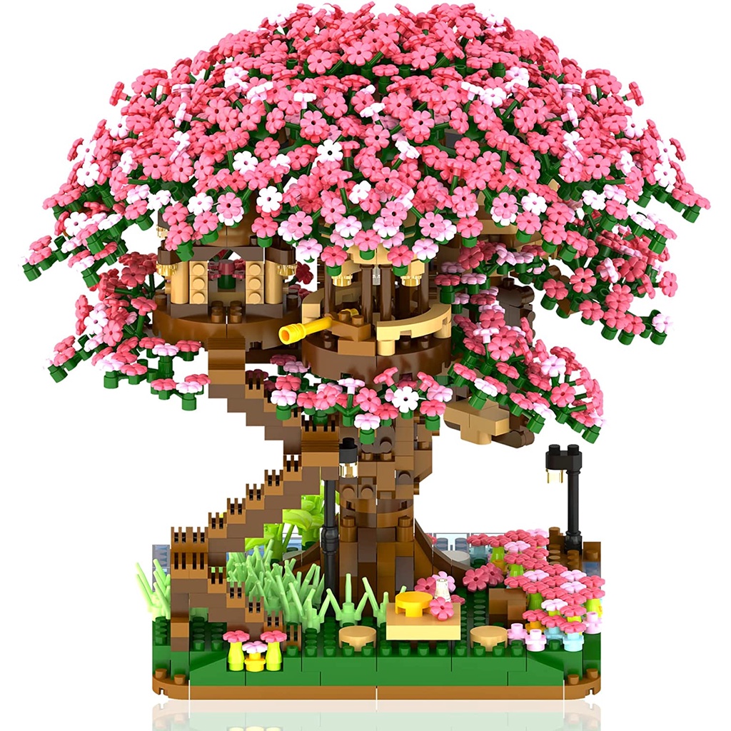 Pink Girl Sakura Tree House Compatible with Legos Small Particle ...