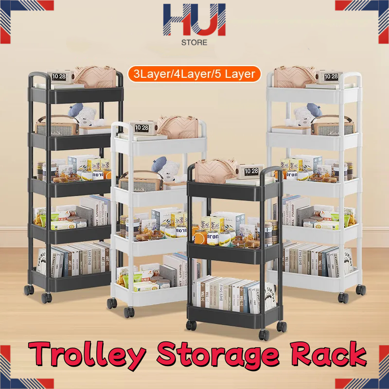 Trolley Cart 3/4/5 Layer Moving Rack Storage Shelf for Room Kitchen ...