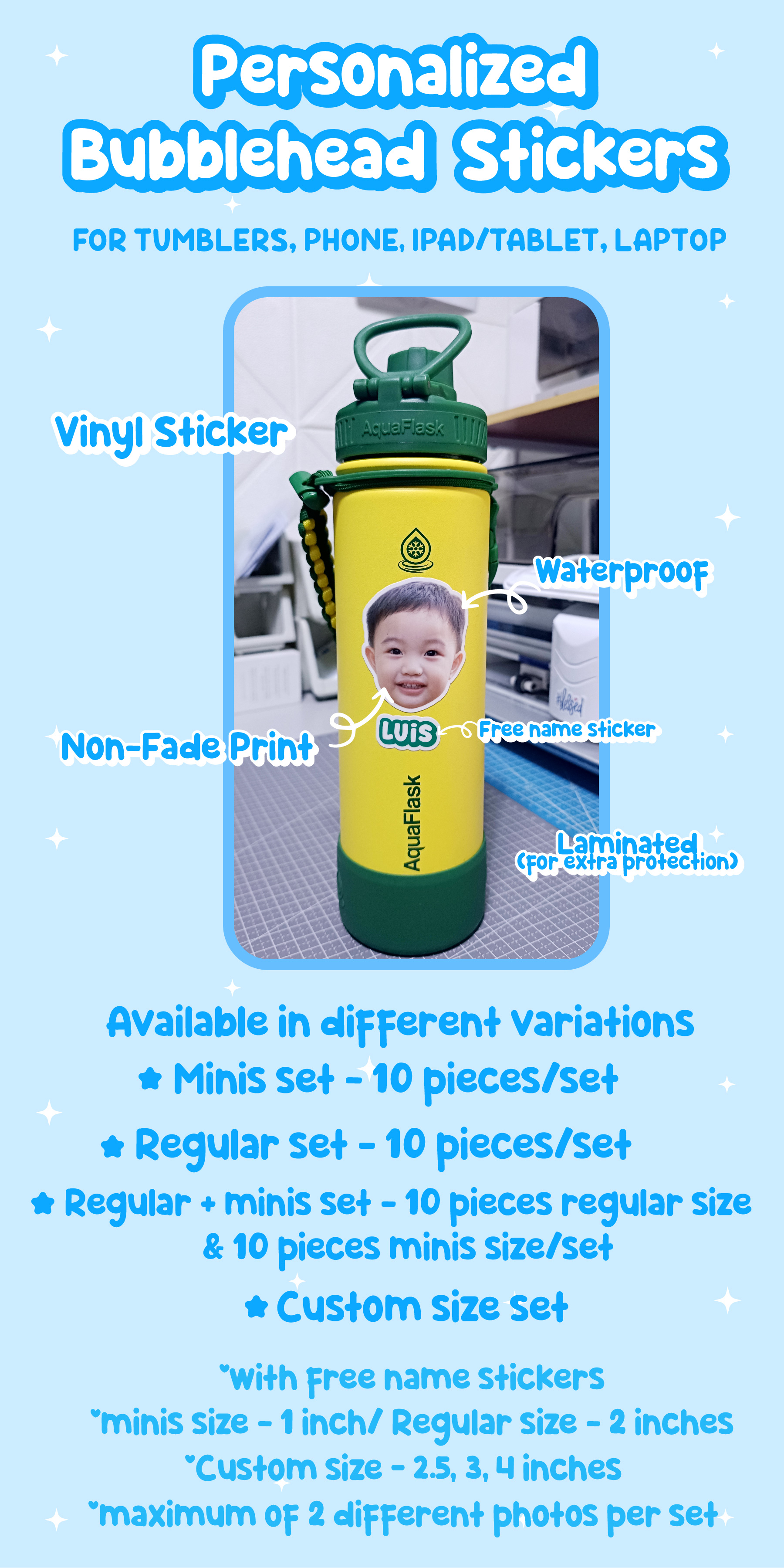 Personalized Customized Mini Bubble Head Face Cut out Vinyl Sticker ...