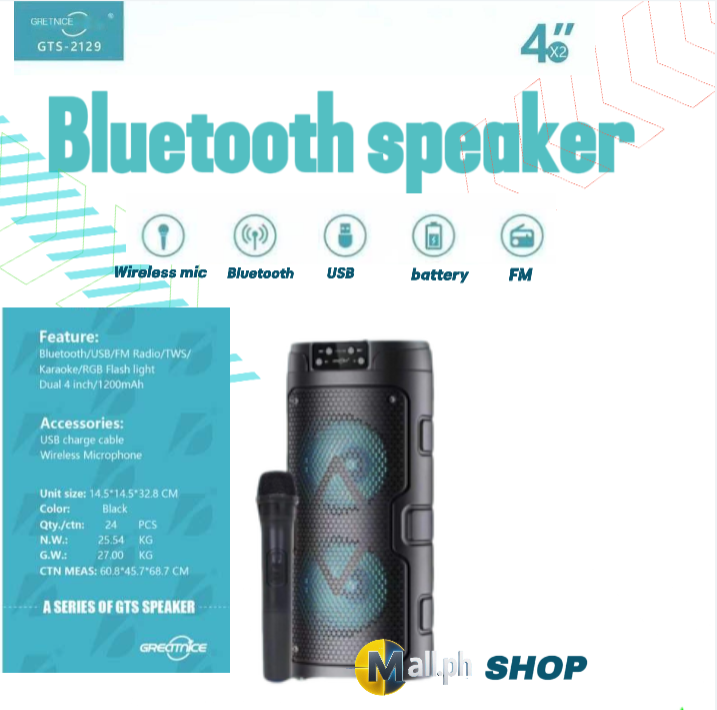 GTS-2129 Double 4X2 inch BIG Karaoke Stereo Portable Wireless Bluetooth ...