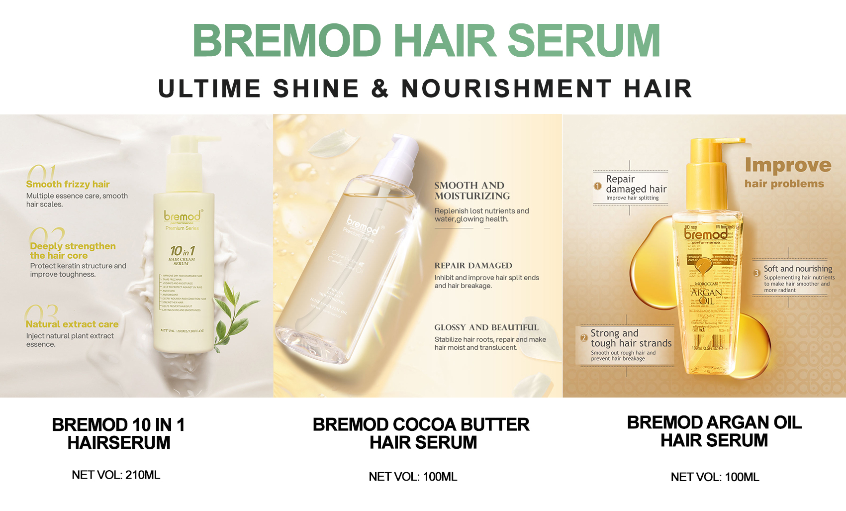 Bremod Hair Serum Argan Oil 100ml+Premium Series 10 IN 1 Hair Serum ...