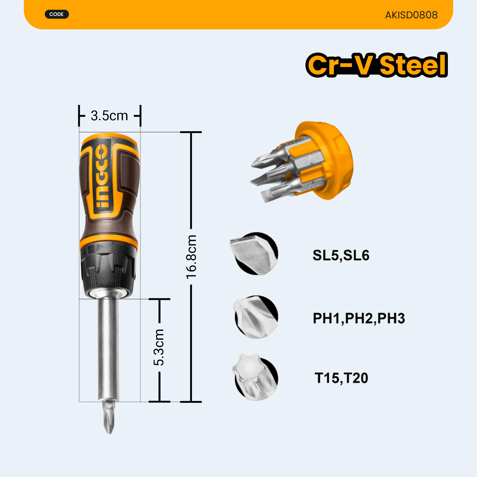 Ingco 8pcs Ratchet Screwdriver Set 8 in 1 with CR-V Material ...