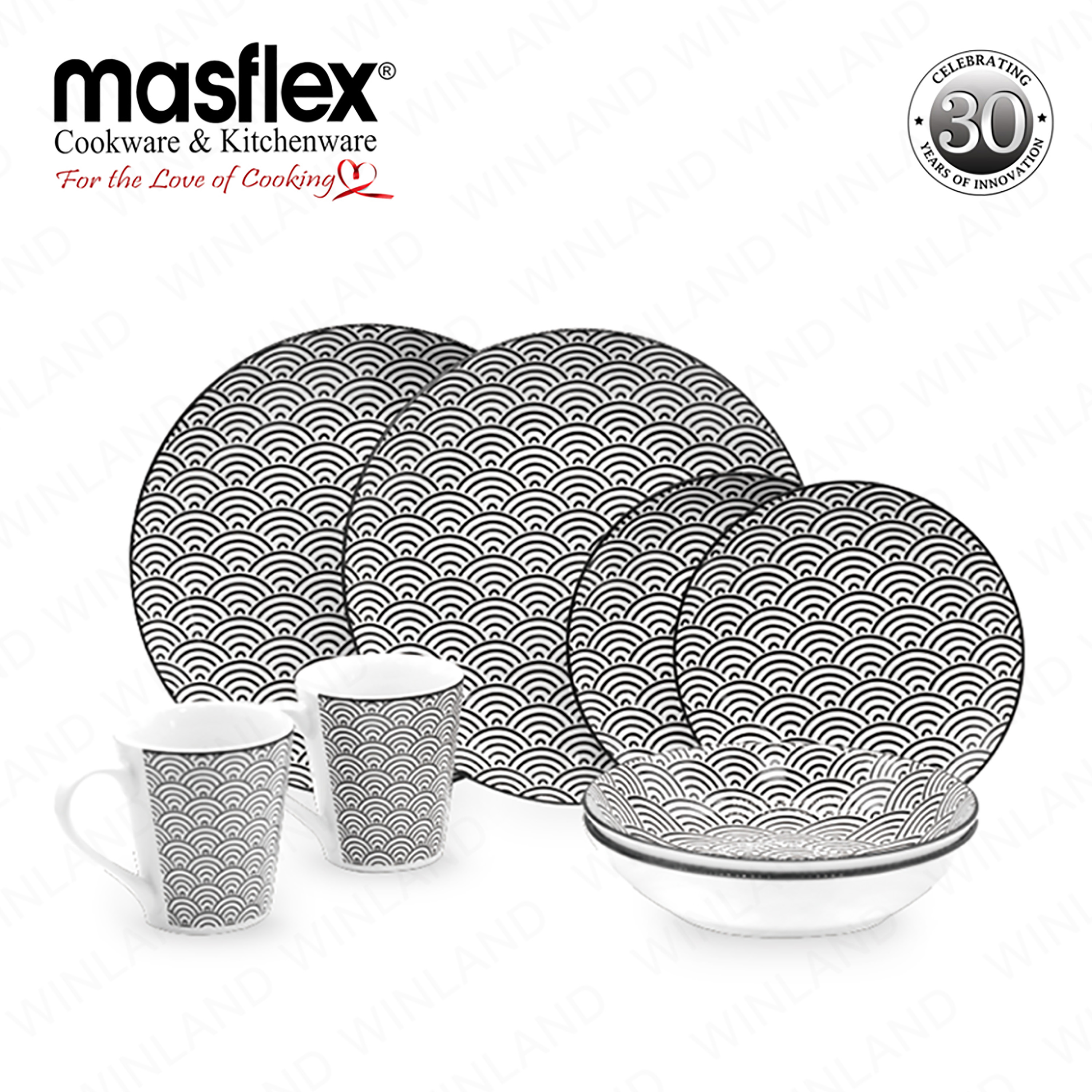 Masflex by Winland 8 Piece Set Wavy Porcelain Tempered Glass/Microwave ...