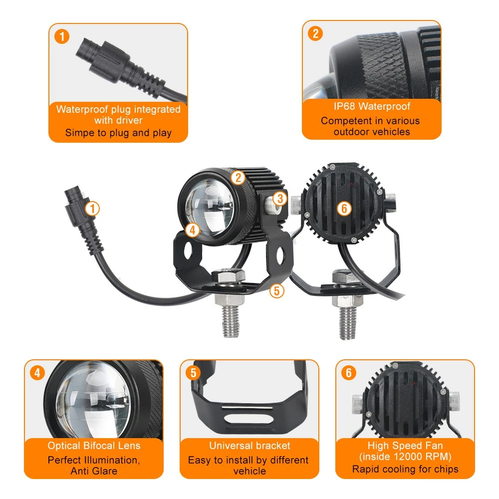 VEX Mini Driving Light V2 2PCS Hi/Lo Beam White+Yellow Built in Fan ...