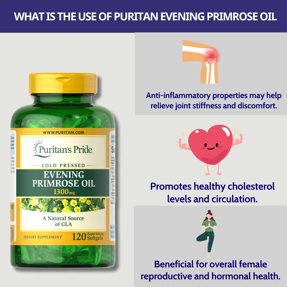 Evening Primrose Oil Puritan's Pride Hormonal Balance GLA 500mg 100 ...