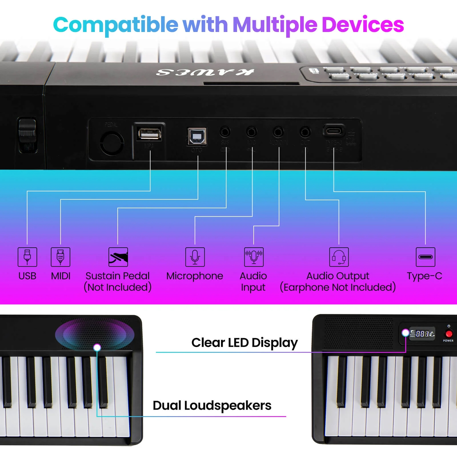88 Key Bluetooth Electronic Piano Music Keyboard With Microphone ...