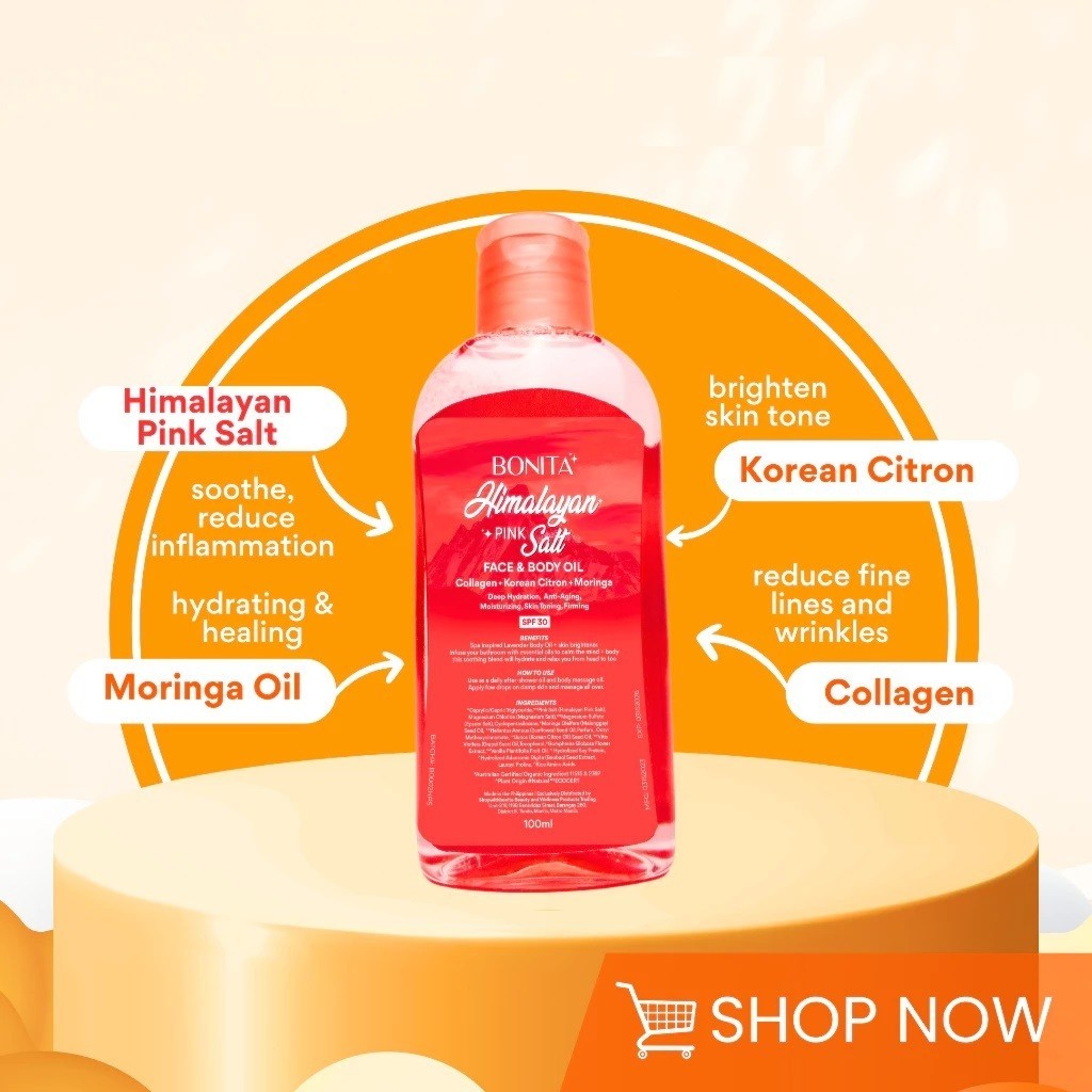 Bonita Himalayan Pink Salt Face & Body Oil With SPF 30Skin Toning ...