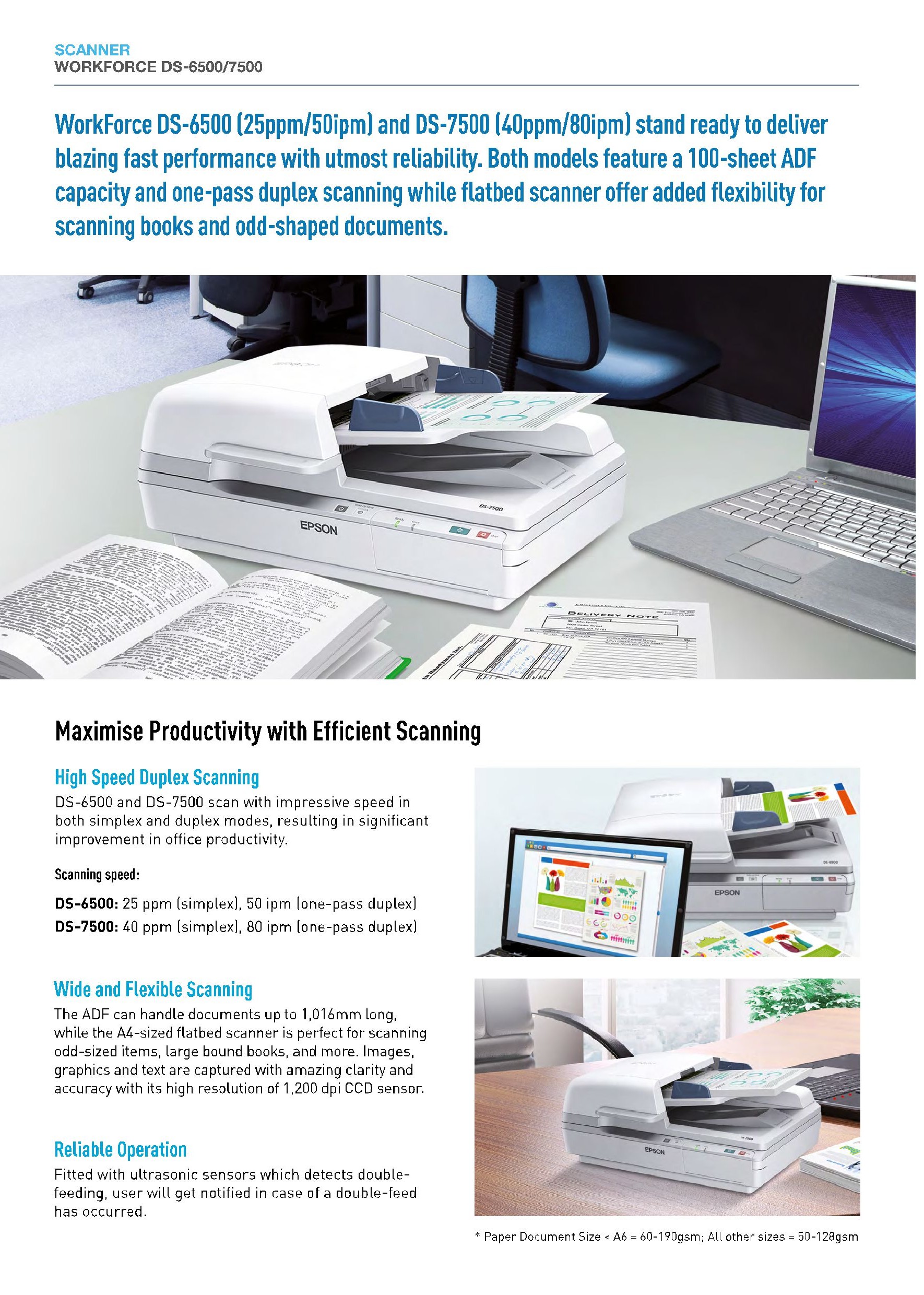 Epson WorkForce DS-7500 Flatbed Document Scanner with Duplex ADF DS7500 ...