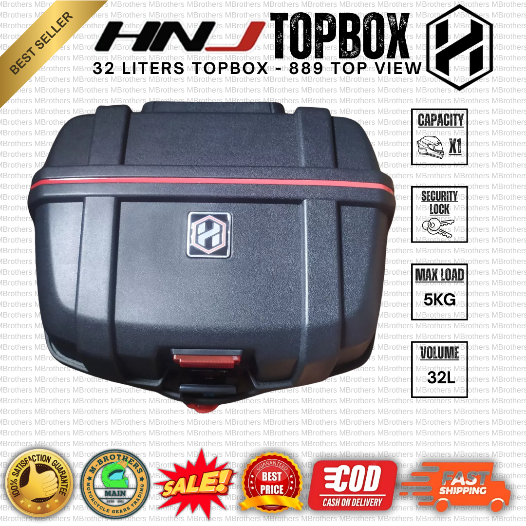 Topbox Only HNJ (889) 32 Liters Hard Plastic Top Box Helmet Compartment ...
