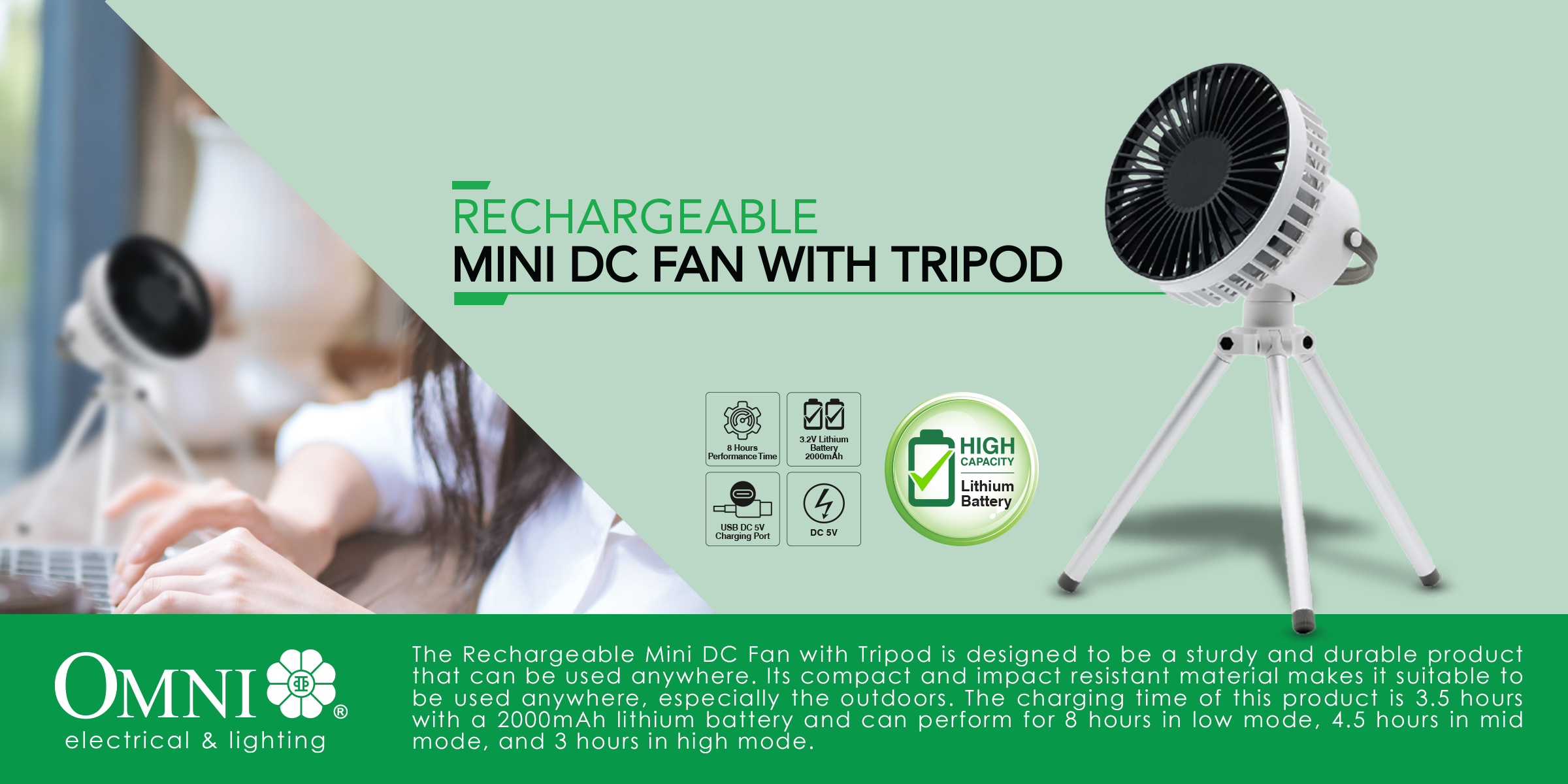 OMNI RECHARGEABLE MINI DC FAN WITH TRIPOD - RDF-T90 | Shopee Philippines
