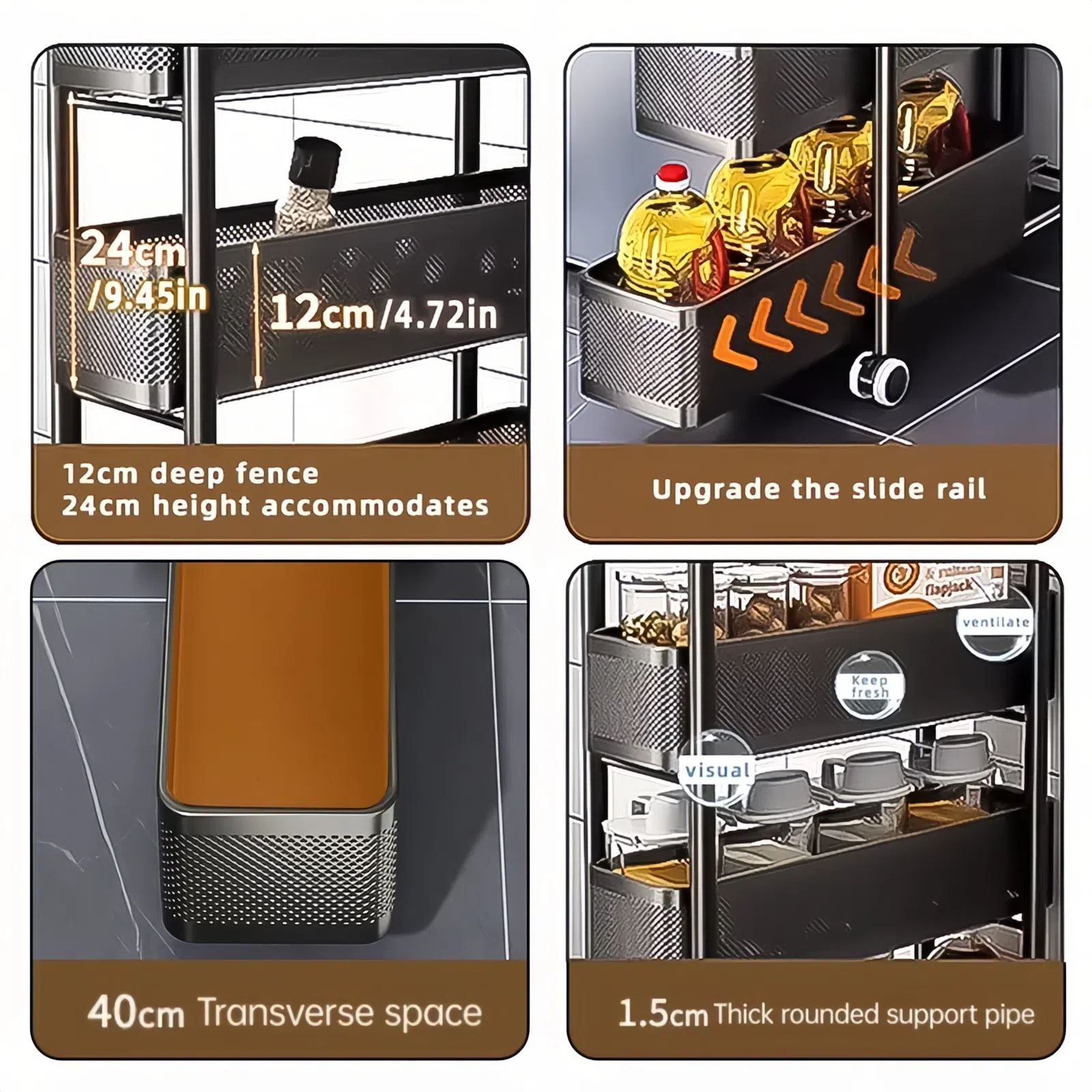 Kitchen Storage Trolley Bathroom 4/5 Layer Drawer Sliding Storage Rack ...