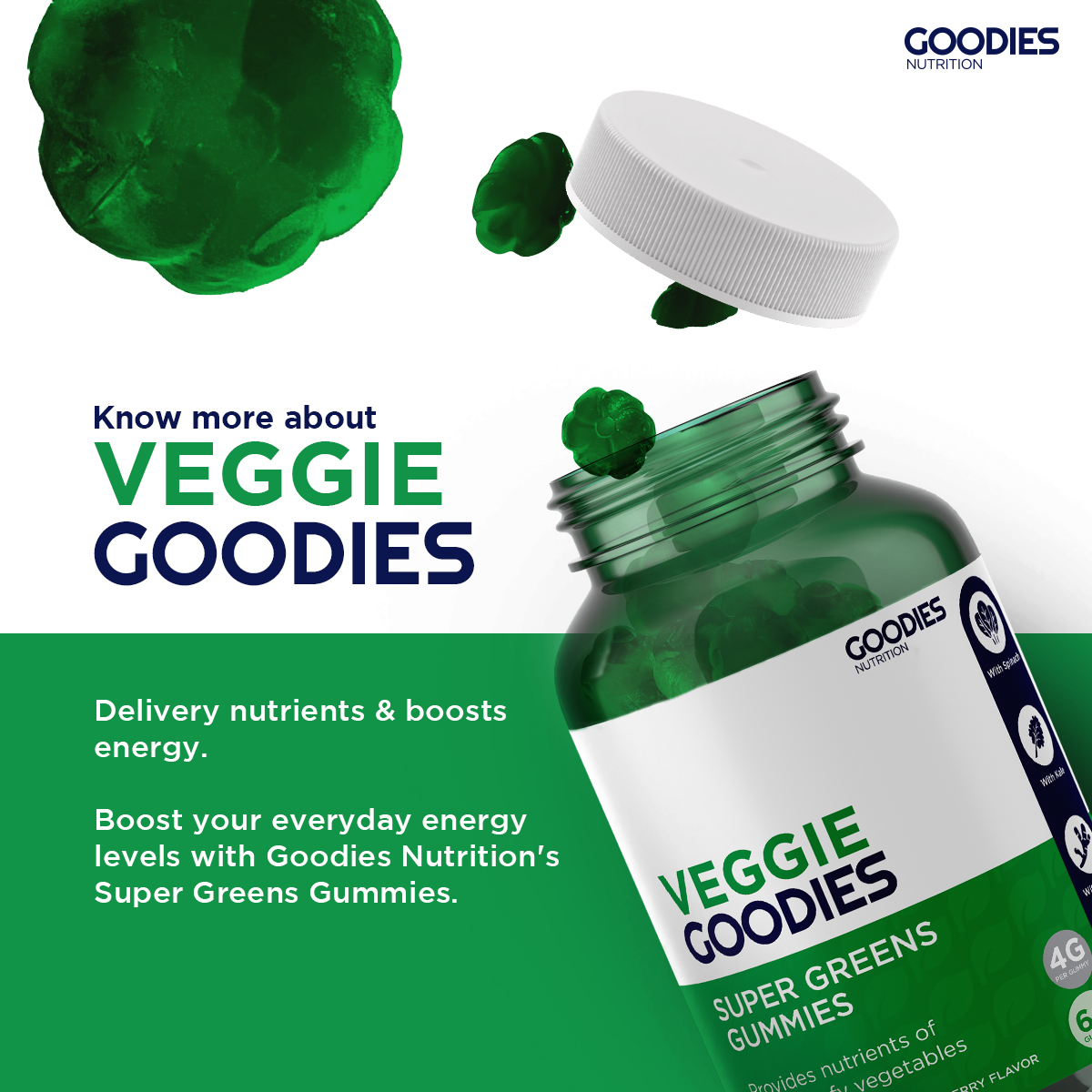 GOODIES NUTRITION Super Greens Gummies – 1 bottle (60) – For Nutrient ...