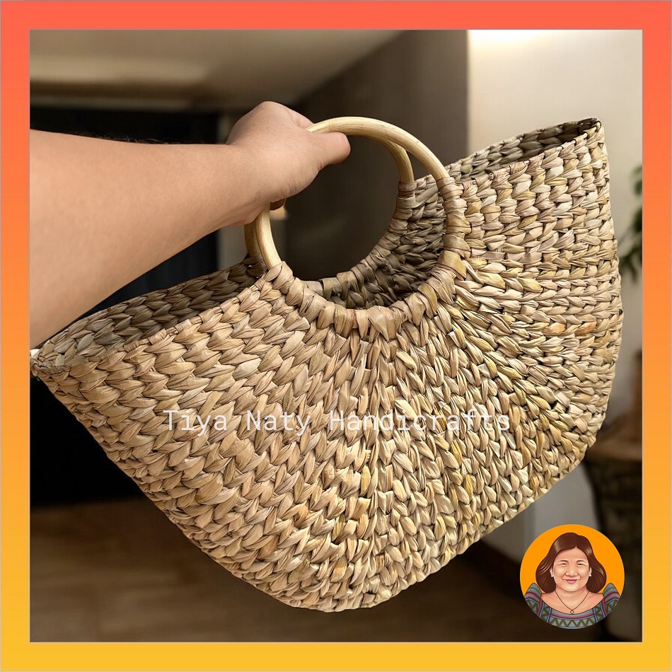 TIYA NATY Handwoven Seagrass Bangkwan Bag with Wooden Handle Native ...