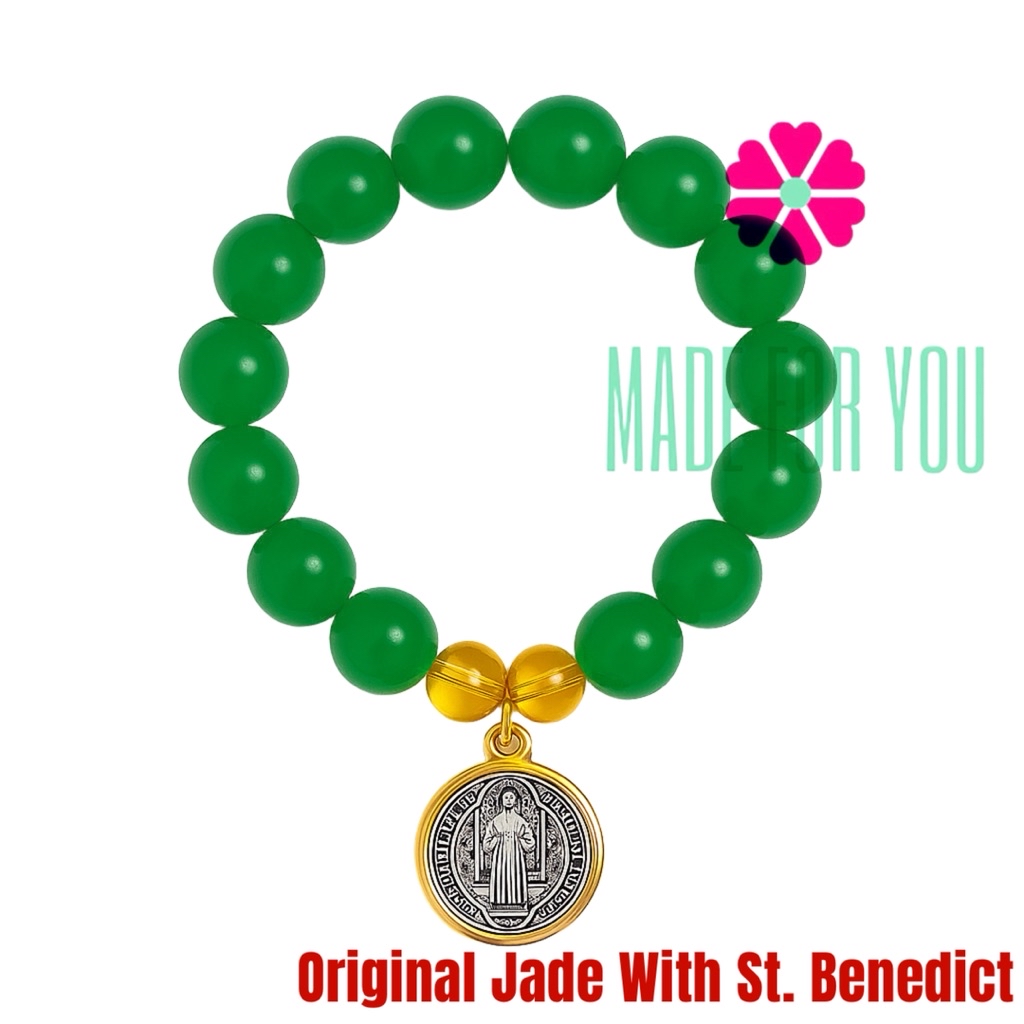 St. Benedict Original Jade With Citrine Protection lucky Charm Bracelet for men and women ...
