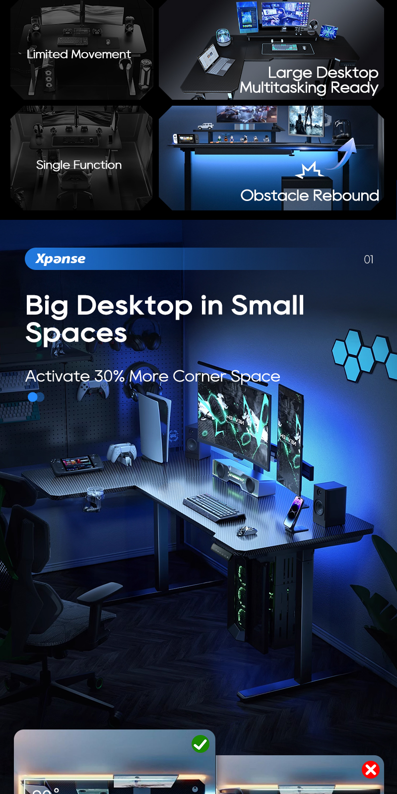 Xpanse Electric Computer Table L-Shaped Corner Office Table Standing ...