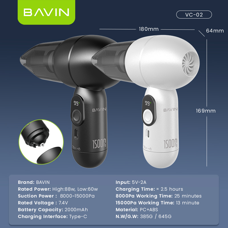 BAVIN VC02 8 in 1 Cordless Mini Vacuum Cleaner 15000Pa Handheld for Car ...