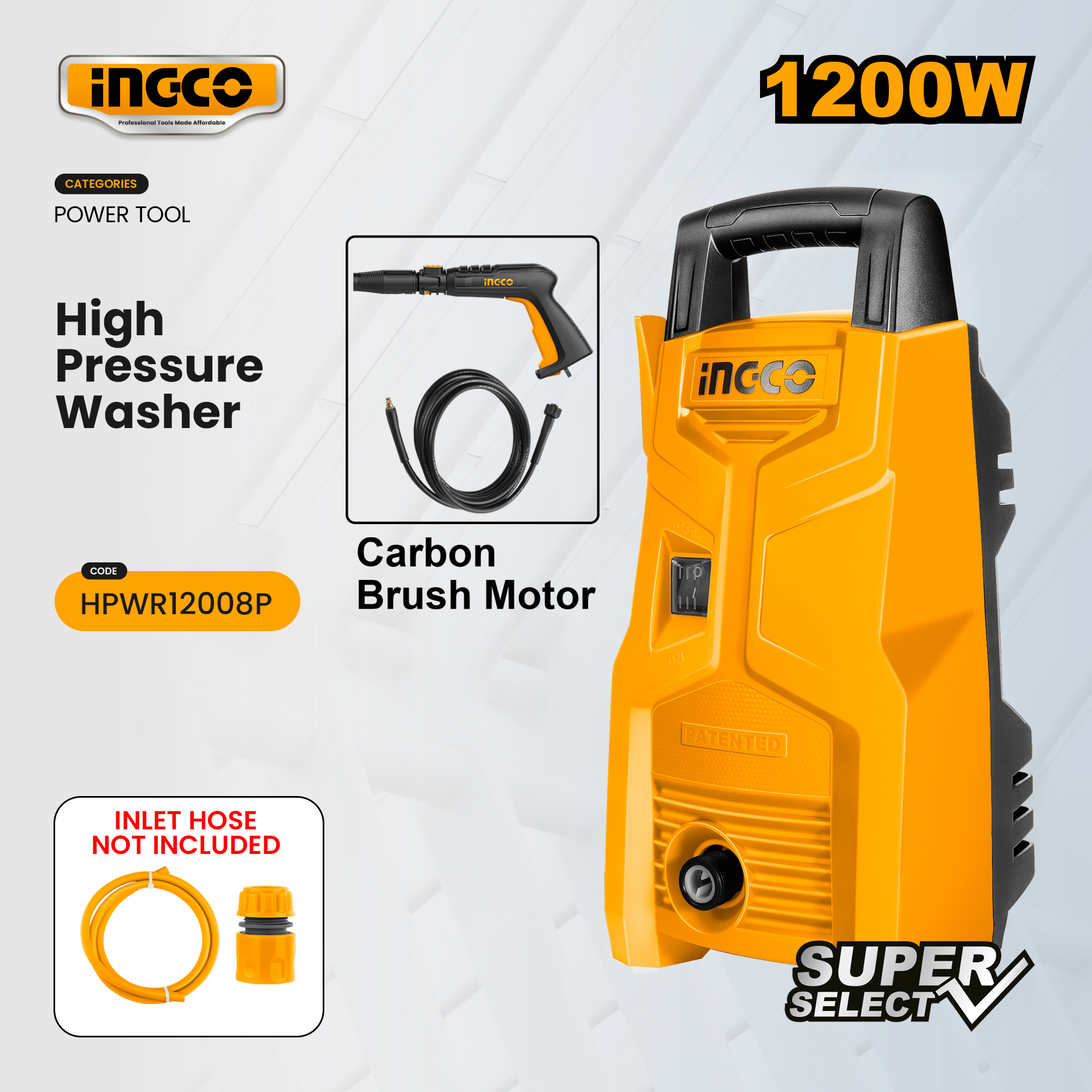 Ingco 1200W Electric High Pressure Washer for Motor or Car Wash Cleaning HPWR12008P IPT | Shopee ...