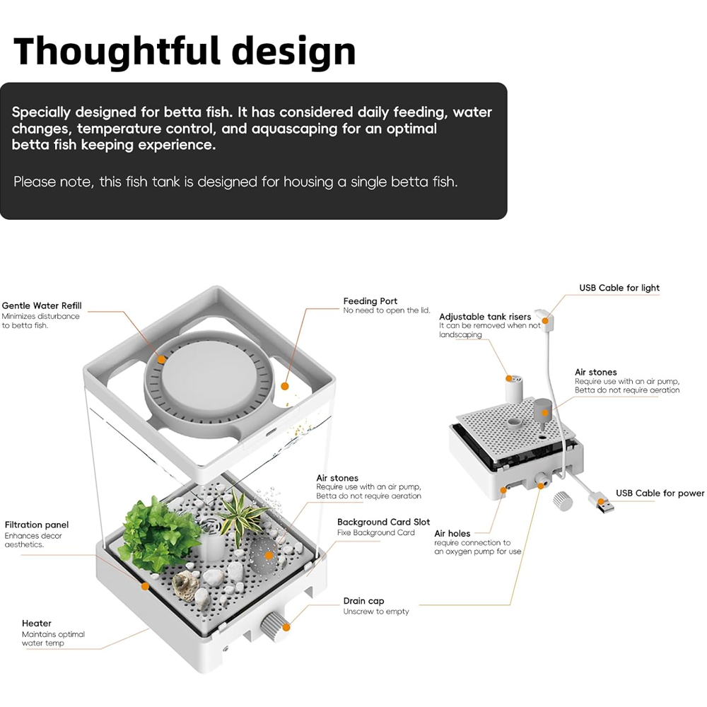 NIXO Betta Fish Tank Smart Automatic Heating Easy Water Change Valve ...