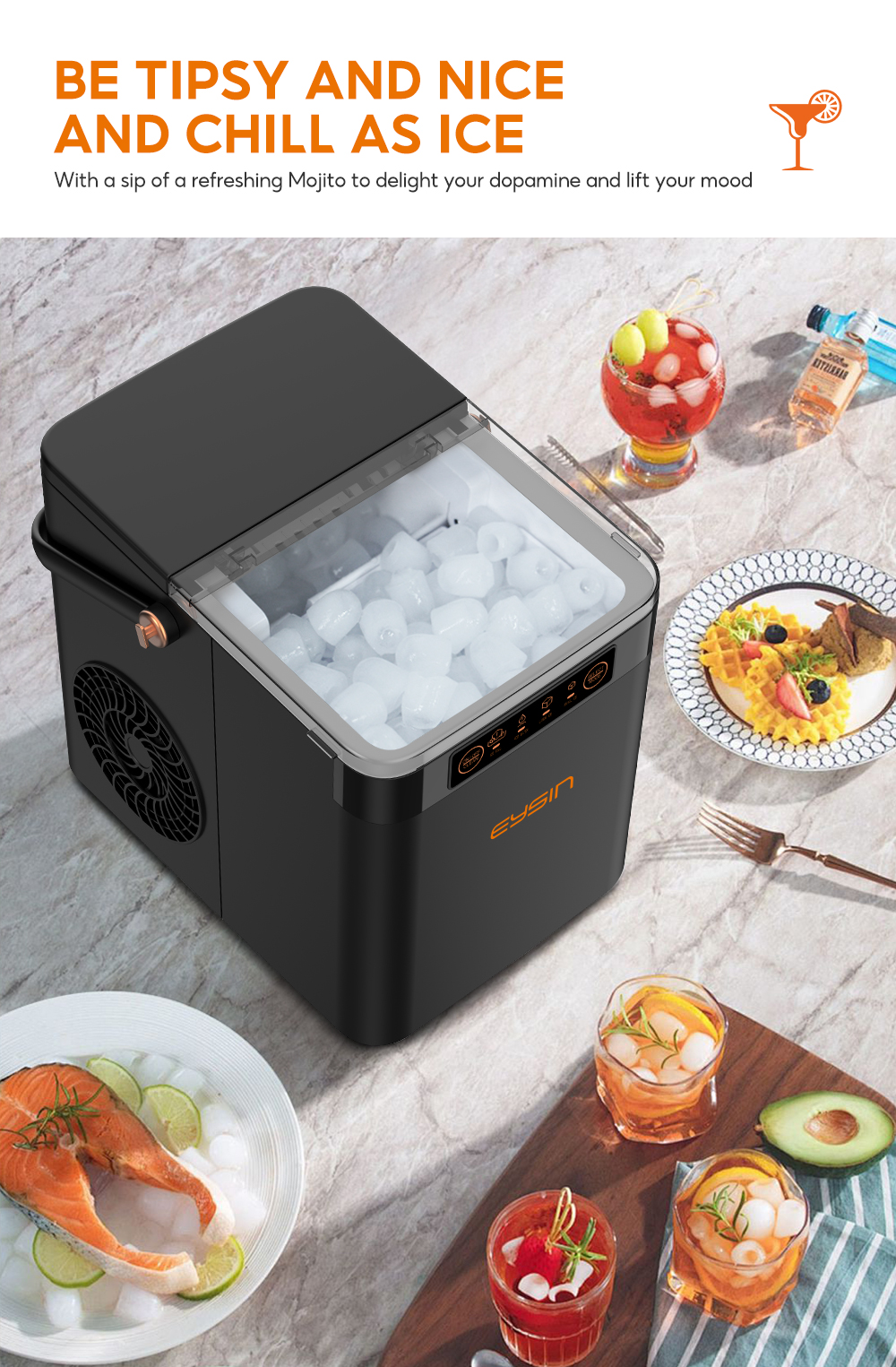 EYSIN Automatic Ice Maker Portable Fast Cooling Selectable Ice Cube ...