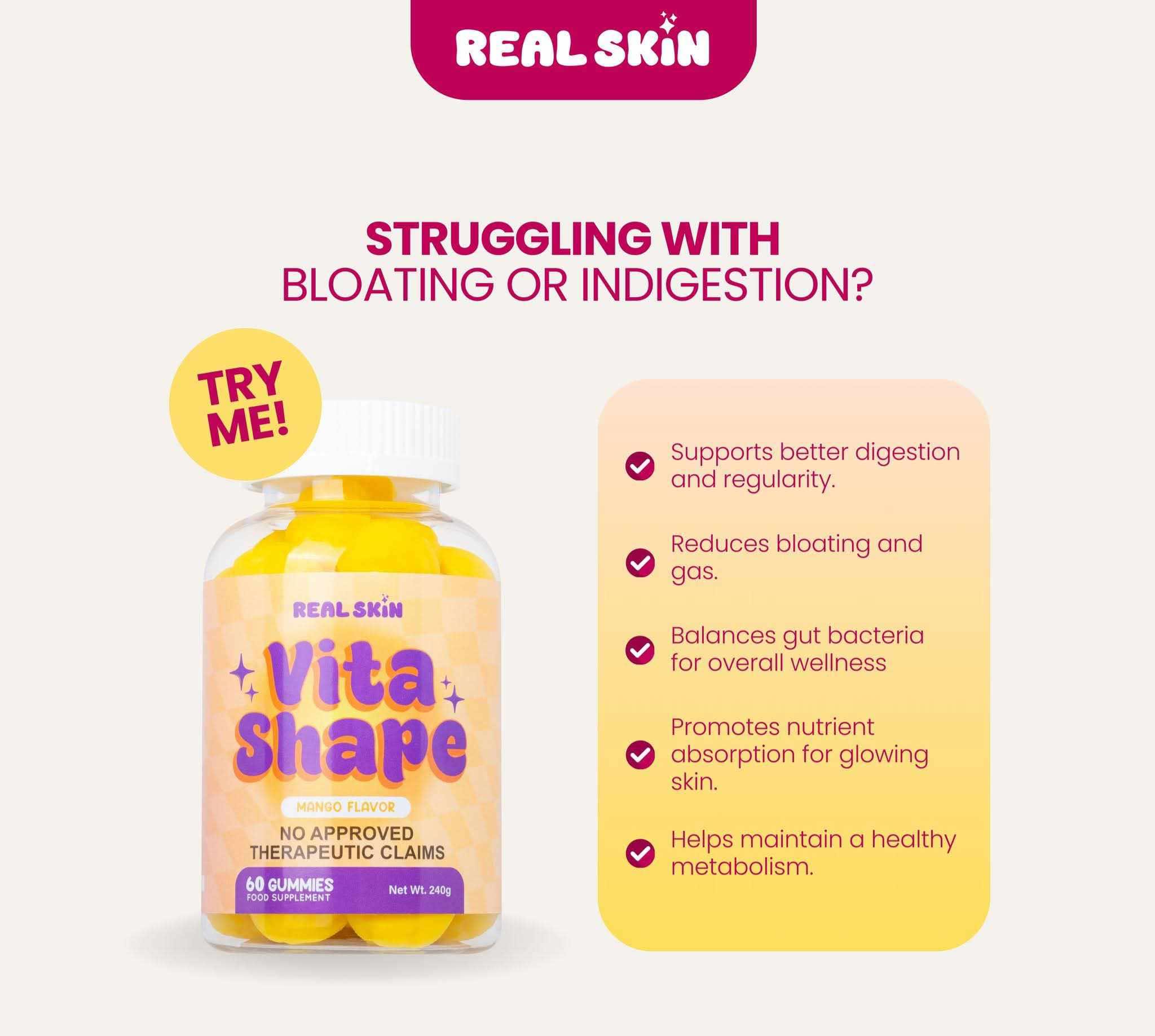 REAL SKIN VITASHAPE GUMMIES IN MIXED BERRIES or MANGO ALL NATURAL FDA ...