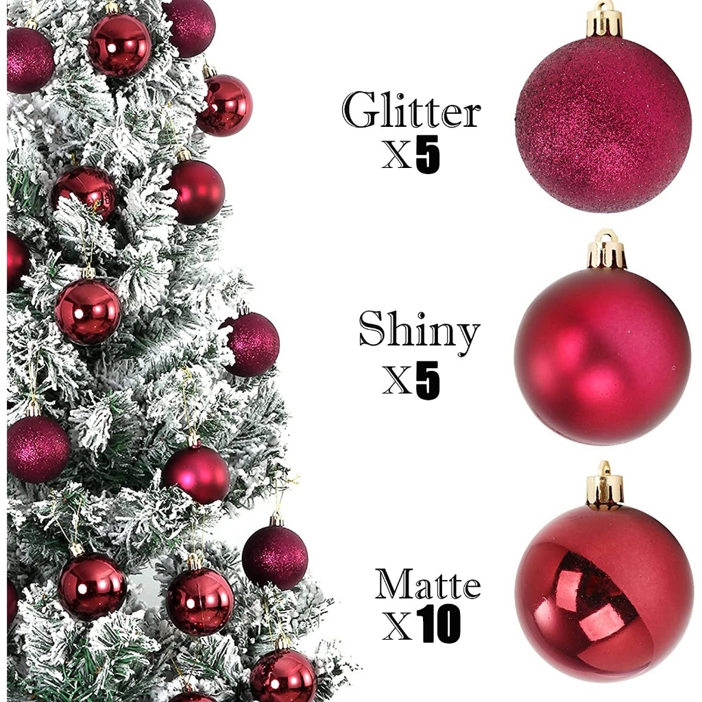 24PCS Christmas Tree Balls 3 Styles XMAS Ornaments 3/4/6/8cm ...