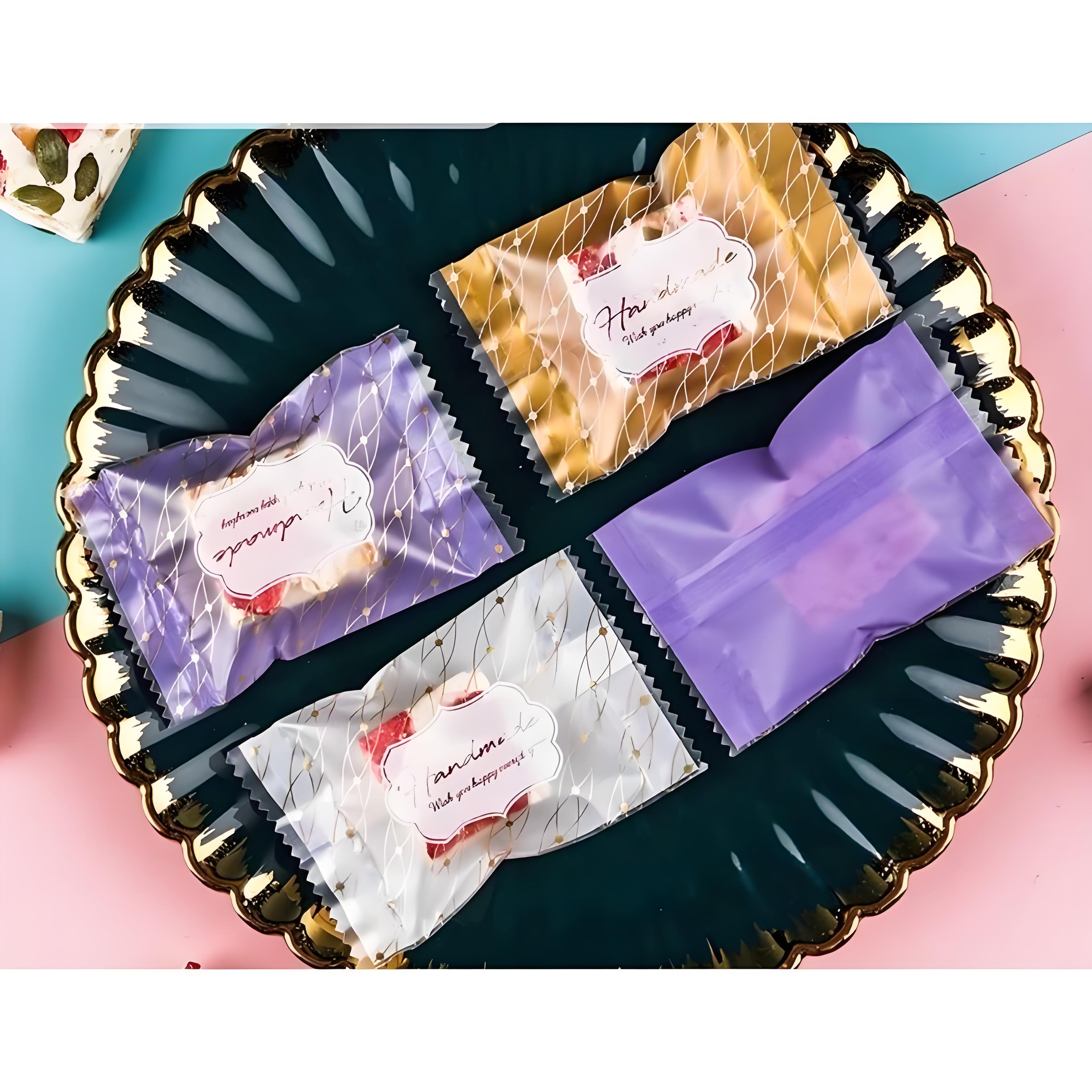 100pcs 5.5x8.5 CM Handmade Gold Cookie Bag Candy Pastry Heat Wrapper ...