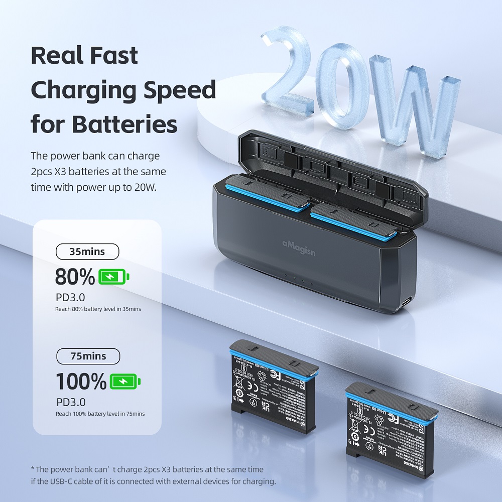 aMagisn Power Bank Charger 7710mAh for Insta360 X3 – Fast Charging, PD3 ...