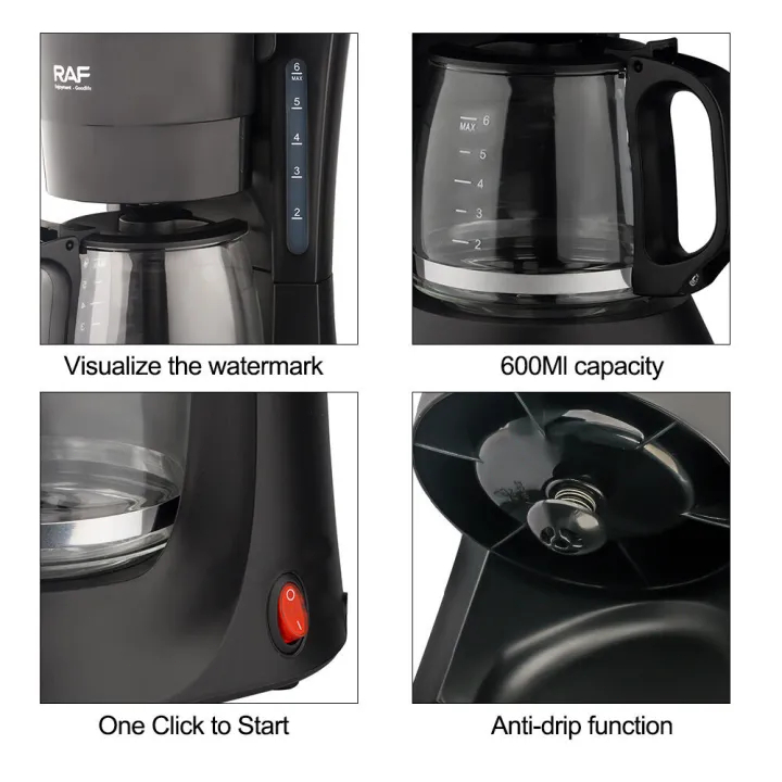 RAF Espresso Coffee Maker 6 Cups Coffee Machine 600W 0.6L Glass Carafe ...