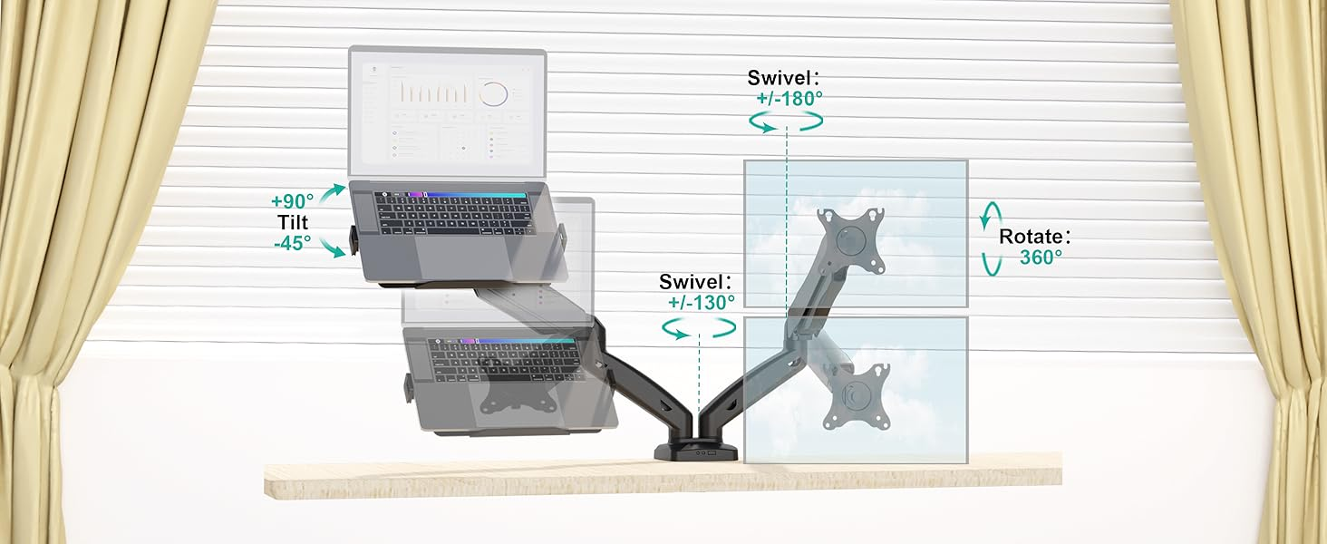 Inplay KMT-4 Monitor Stand With Laptop Tray Dual Arm Desk Mount Fully Adjustable Monitor Mount ...