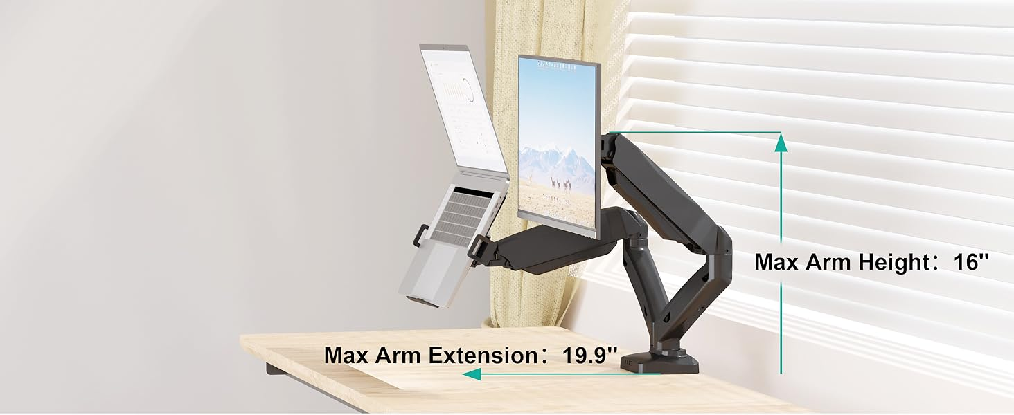 Inplay KMT-4 Monitor Stand With Laptop Tray Dual Arm Desk Mount Fully Adjustable Monitor Mount ...