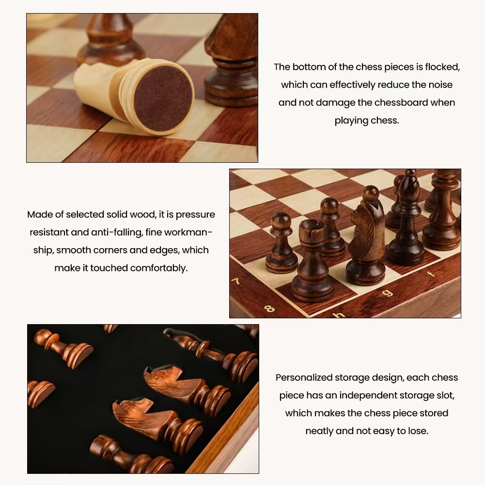 Luxury Magnetic Chess Set Traditional Wooden Folding Puzzle Chess board ...