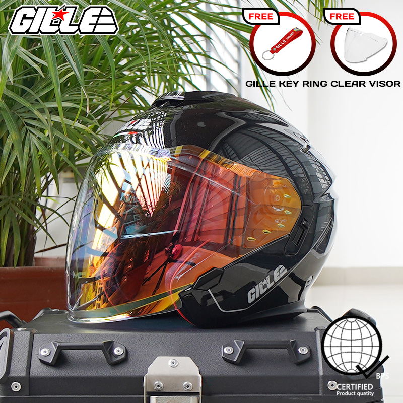 GILLE HELMETS 893 VISAGE PLAIN Half Face Gold Iridium Inner Visor ...