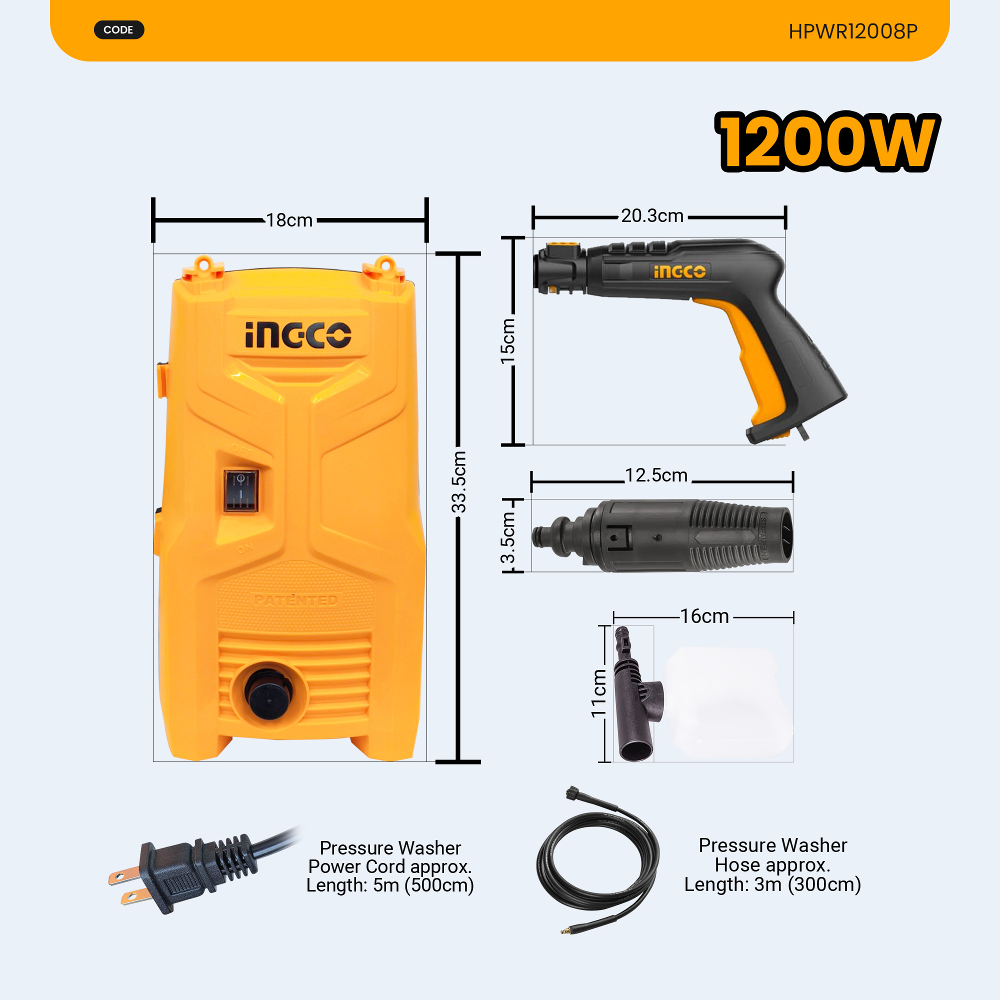 Ingco 1200W Electric High Pressure Washer for Motor or Car Wash Cleaning HPWR12008P IPT | Shopee ...