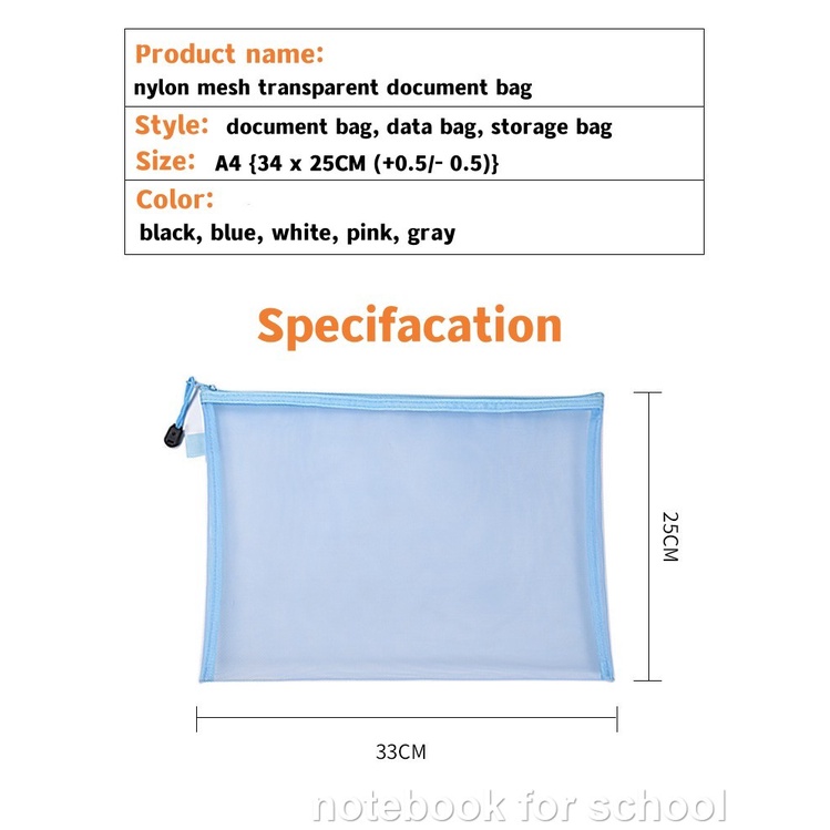 A4 Transparent Mesh Envelope Nylon Mesh Bag with Zipper File Document ...