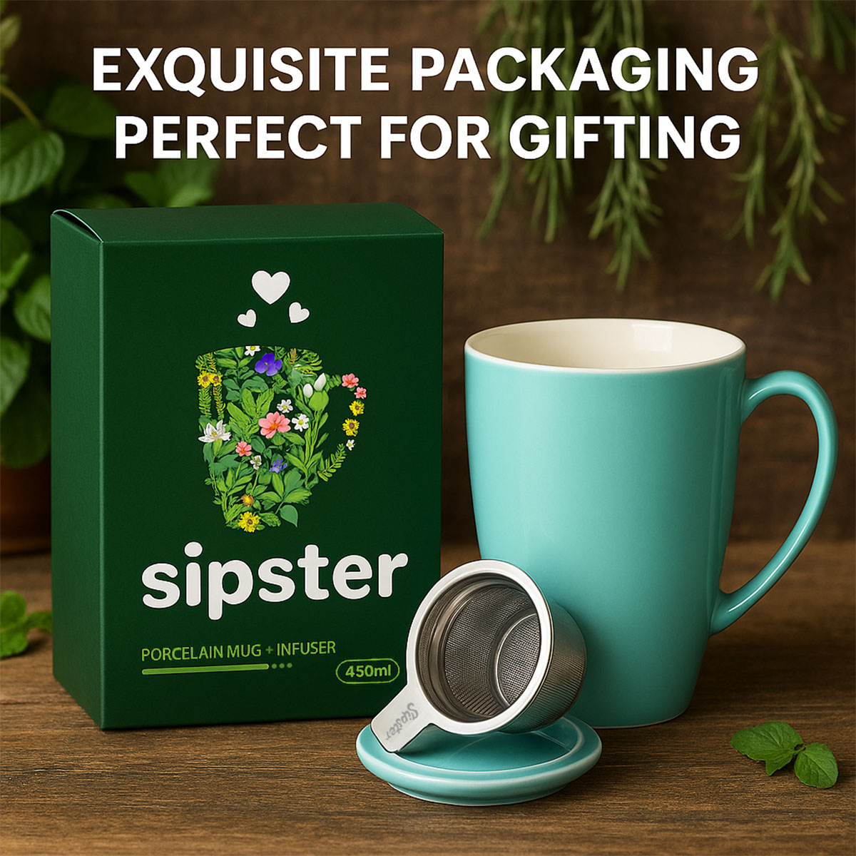 Sipster Porcelain Tea Mug with Infuser and Lid, 15 oz - 304 Stainless ...