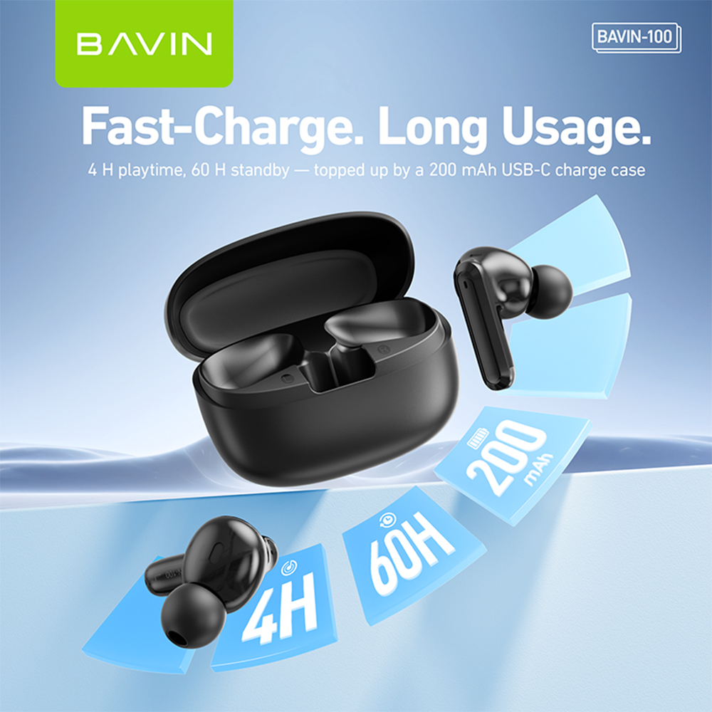 BAVIN BA100 TWS Bluetooth Hi-Res Audio Earbuds w/ Touch Control & AI Smart QR Code Earphone Key ...