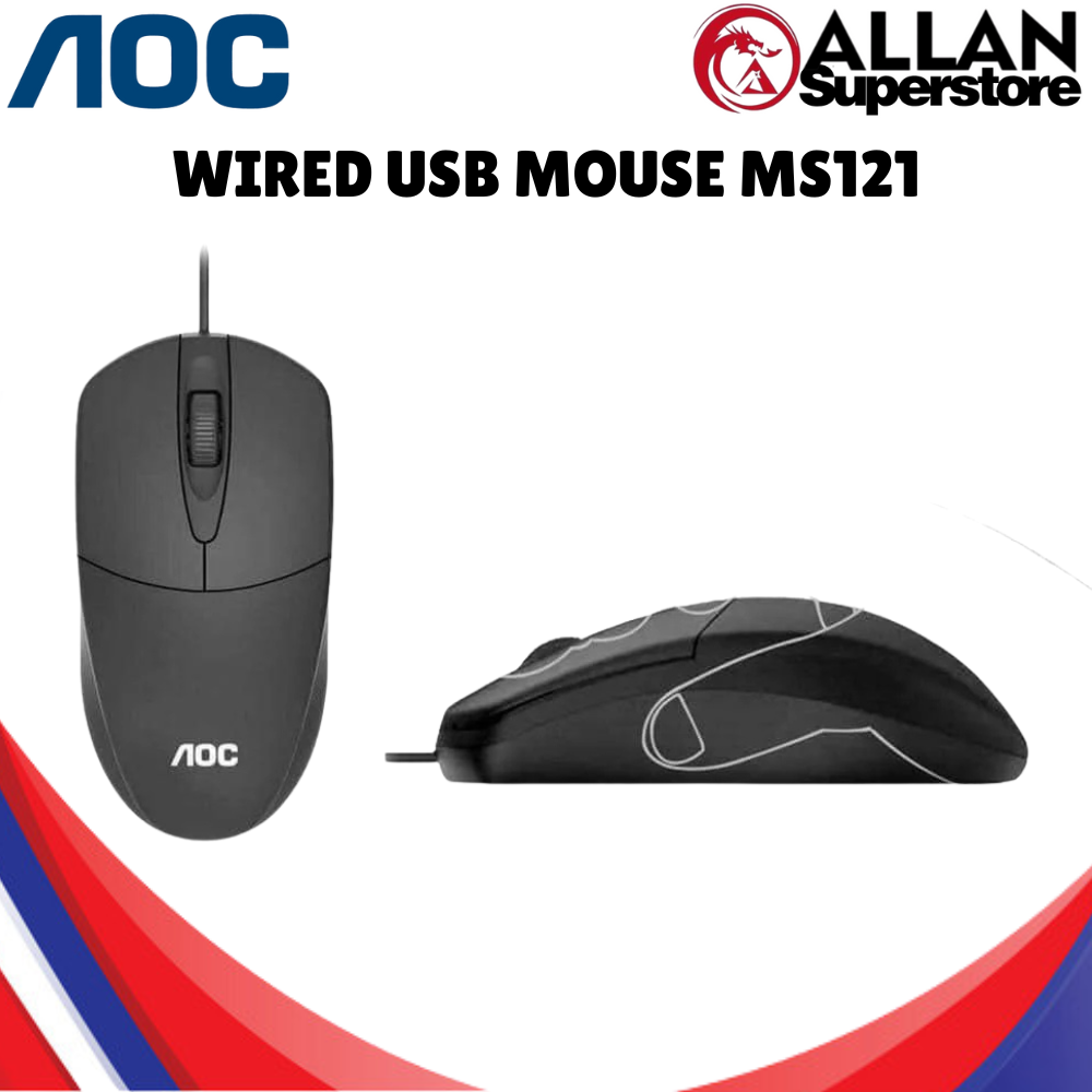 AOC MS121 Wired USB Mouse - 1200DPI Optical Computer Mouse | Ergonomic ...