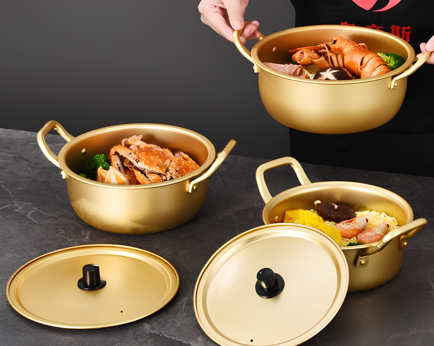 14cm Korean Gold Ramyeon Pot with Lid Lightweight Aluminum Noodle ...