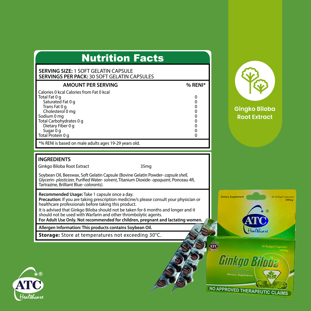 ATC Ginkgo Biloba 30’s Brain Enhancement Improve Memory Intelligence ...