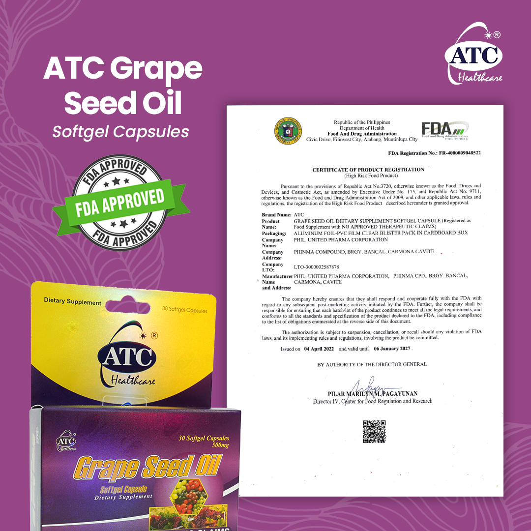 ATC Grape Seed oil Capsules 30's Whitening Antioxidant Anti-sugar Skin ...