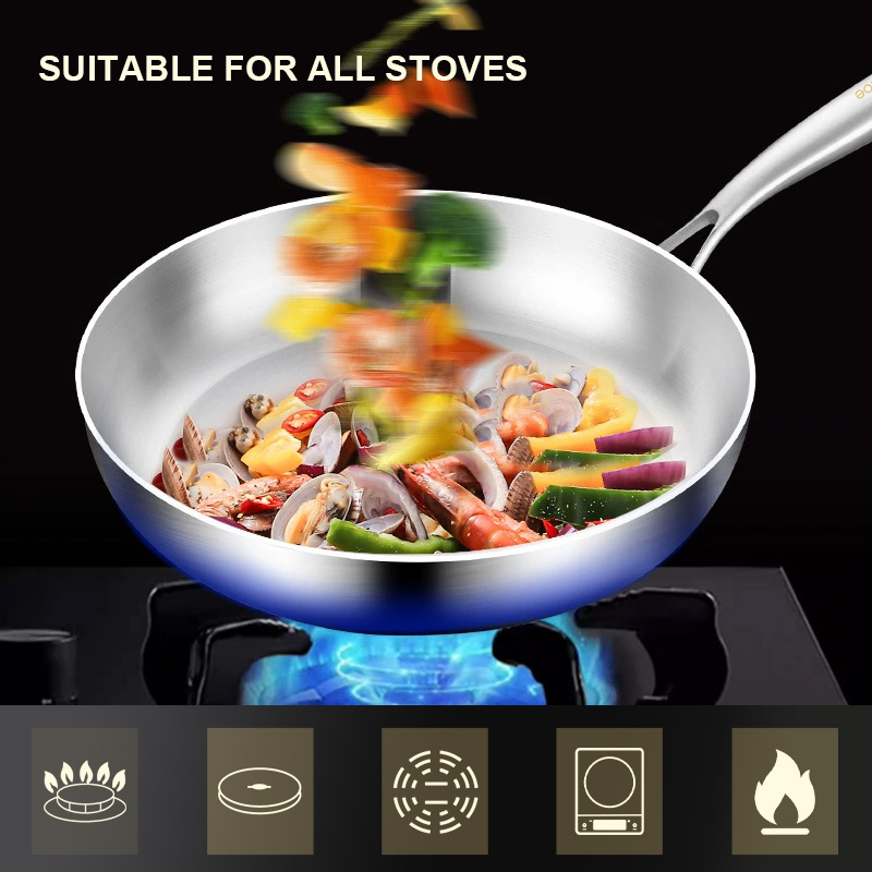 SUPVIBE Frying Pan 316 Stainless Steel Frying Pan Uncoated Induction ...