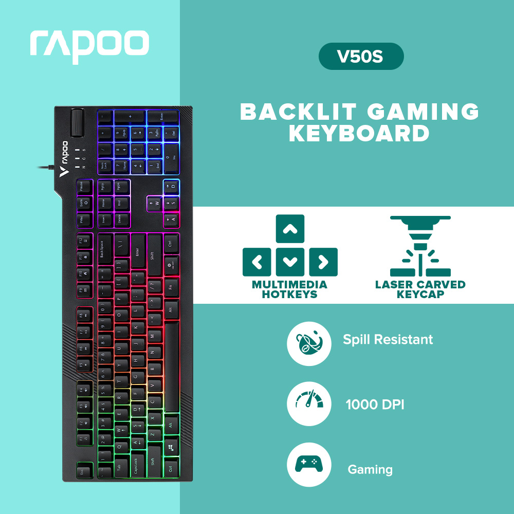 Rapoo V50S Backlit Gaming Keyboard with light Wired keyboard for laptop Ergonomic keyboard for ...