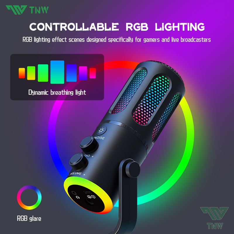 TNW K18 USB Condenser Microphone RGB Gaming Mic Noise Canceling For Phone PC videoke Live ...