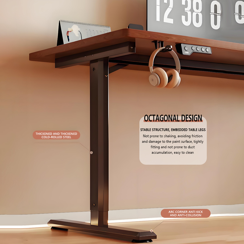 Home Desk with Electric Lifting Solid Wood Adjustable for Computer Work ...