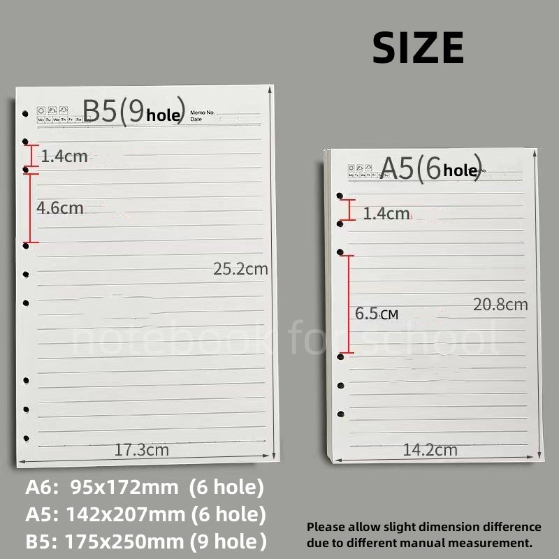 A5/A6/B5 Loose-leaf inner core 6 hole replacement 100 sheets refill ...