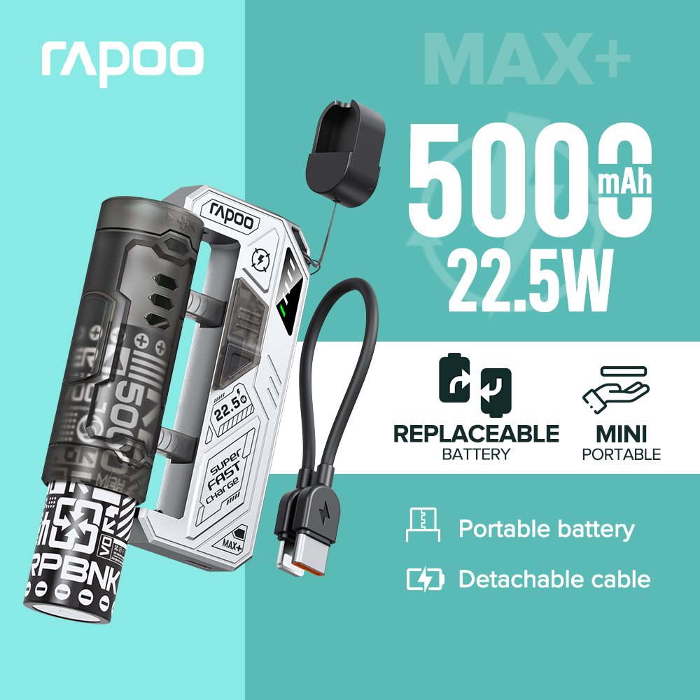 Rapoo MAX+ Battery 5000mAh Power Bank 22.5W Portable Mini Fast Charging ...
